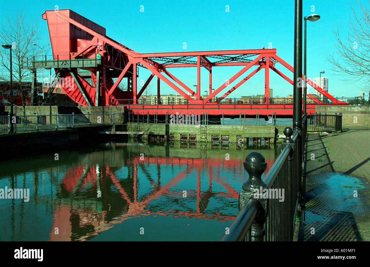 The red bridge Isle of Dogs London Stock Photo - Alamy
