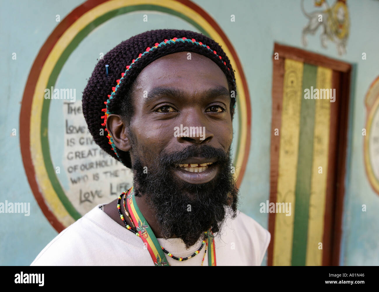 Rastafarian in front of his house in a hill town, Jamaica Stock Photo ...