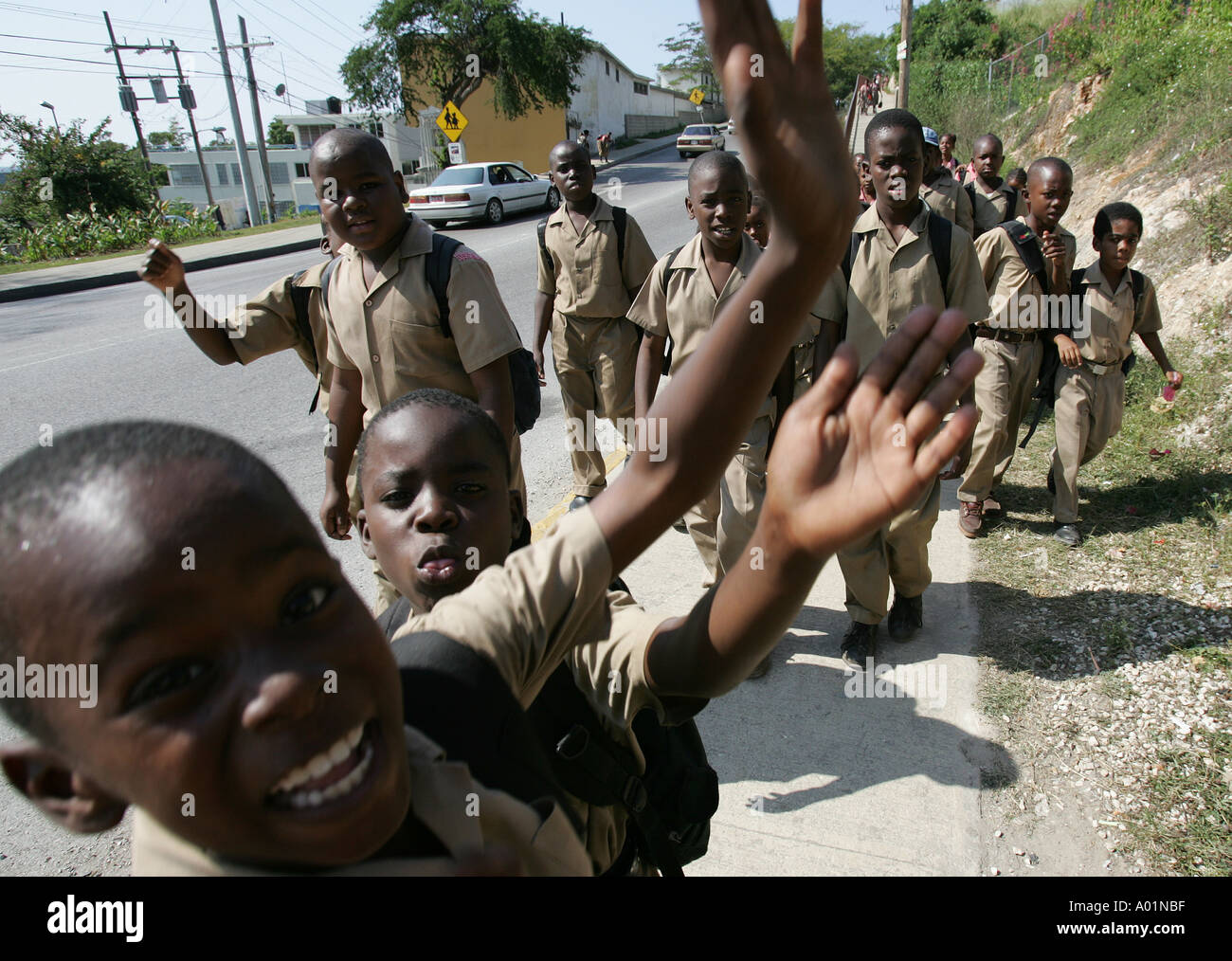 Jamaican school children play for the camera Stock Photo - Alamy