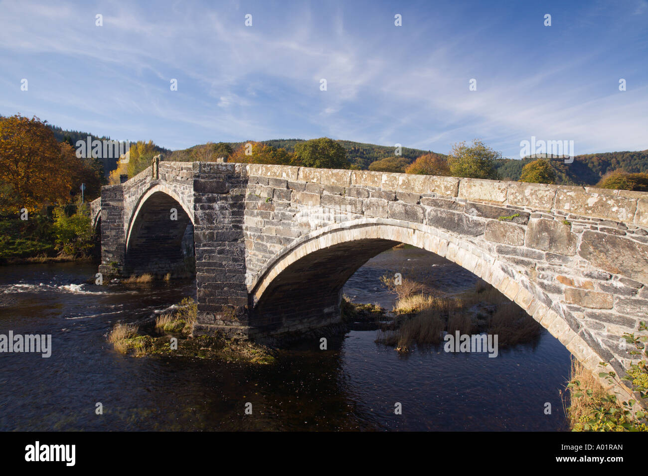 Afon Conwy River and Pont Fawr arched stone bridge by architect Inigo ...