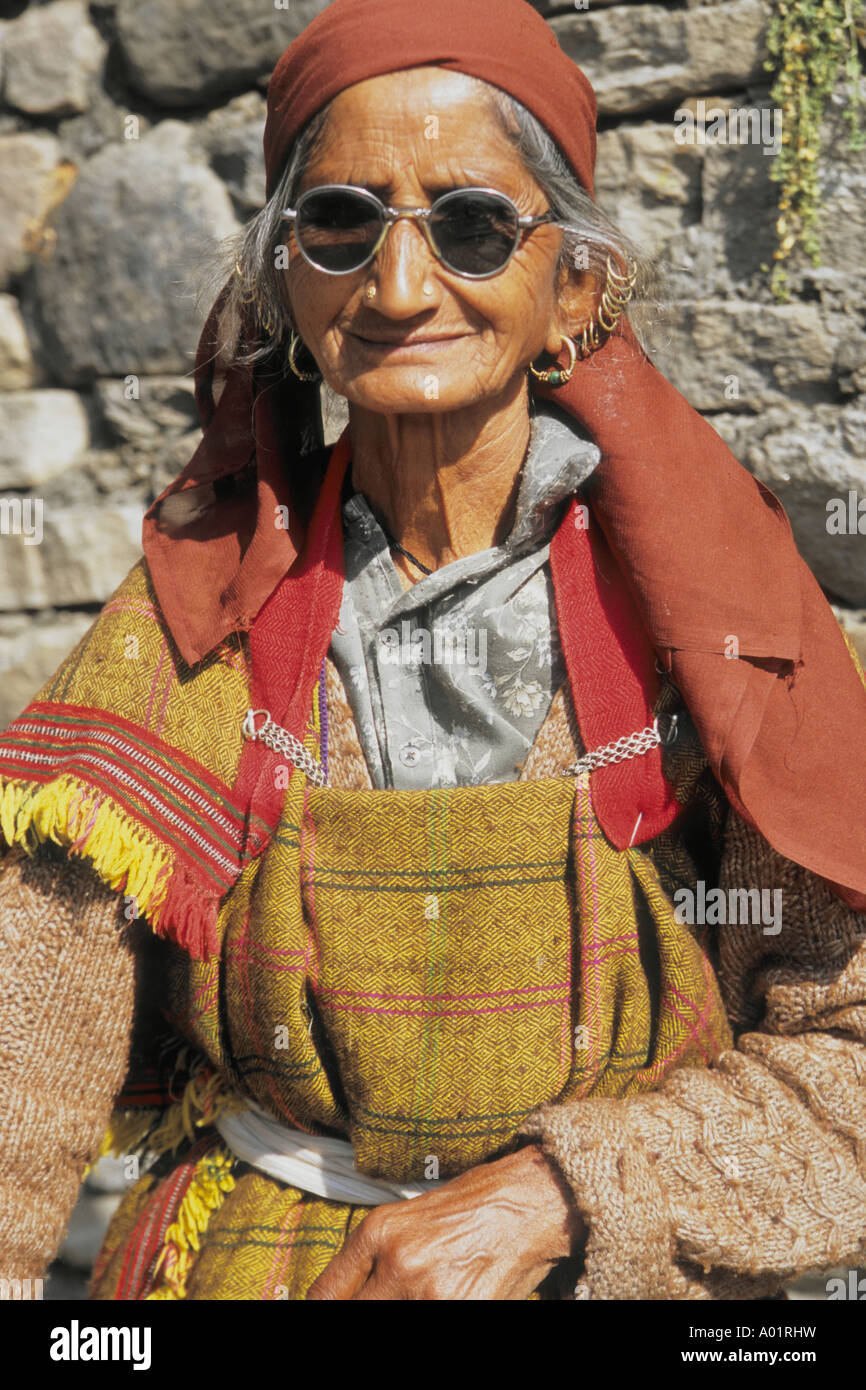 India Himachal Pradesh Manali Dhungri village old lady Stock Photo - Alamy