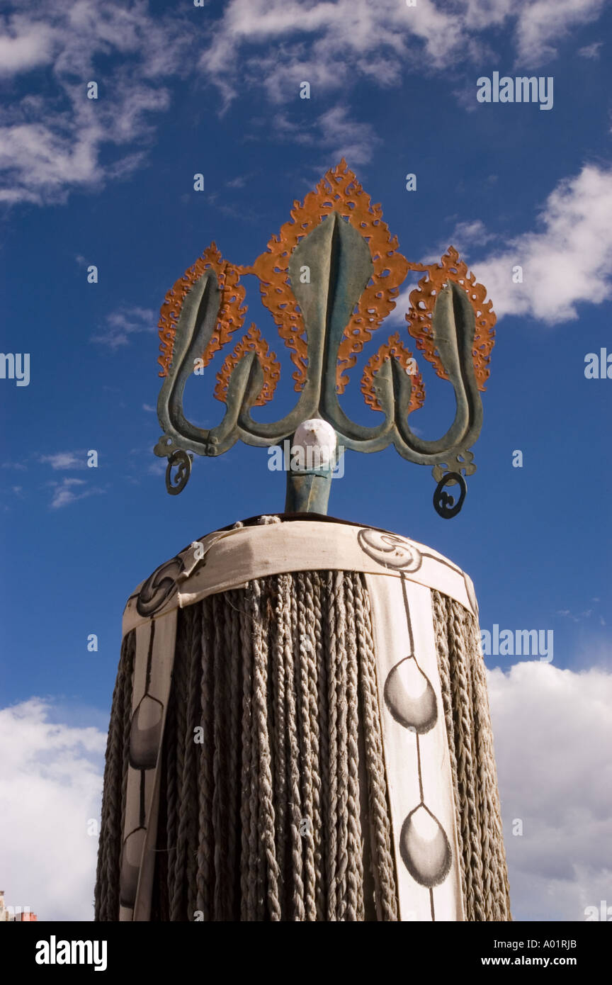 Fire trident with blue sky in Sankar monastery Leh Ladakh Jammu Kashmir ...