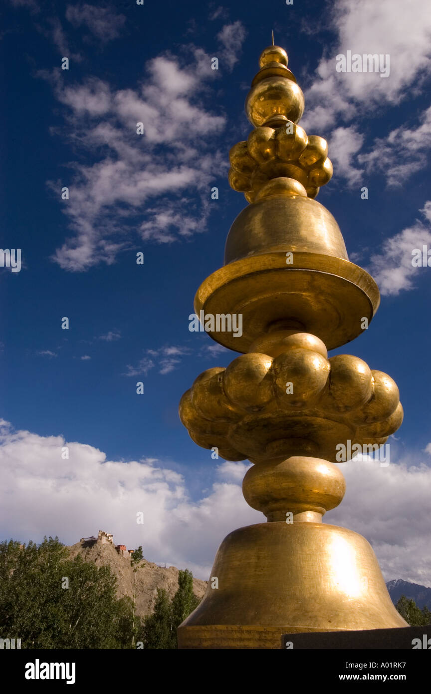 Blue sky and golden wrath on the top of Sankar monastery with Leh ...