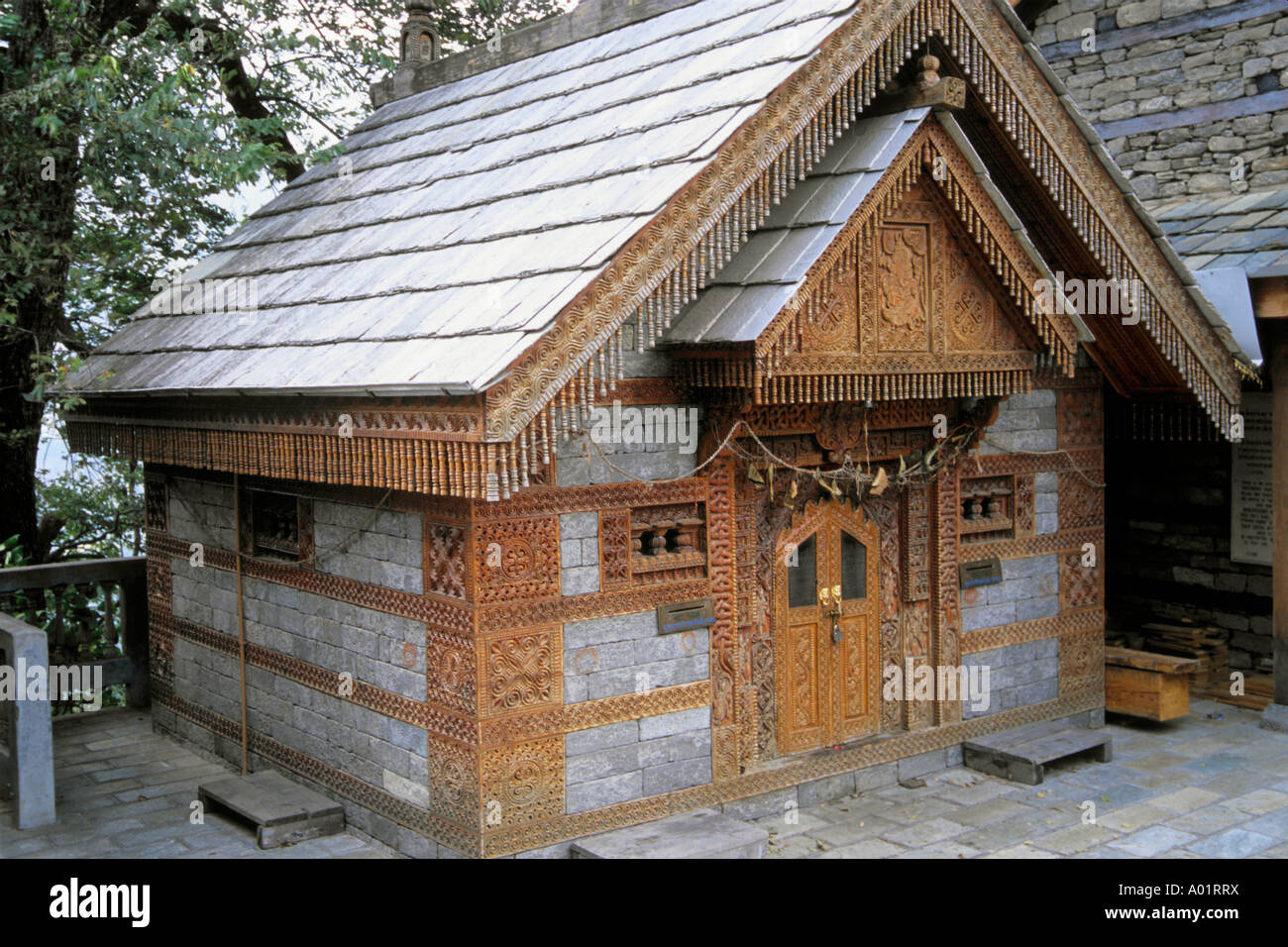India Himachal Pradesh Kullu Valley Naggar Castle temple Stock Photo ...