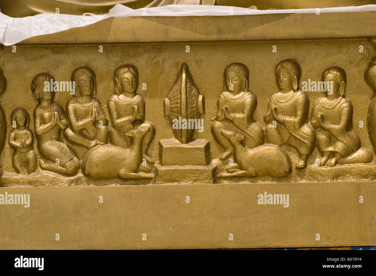 Disciples hearing first Buddha sermon in Sarnath bas relief on Shanti ...