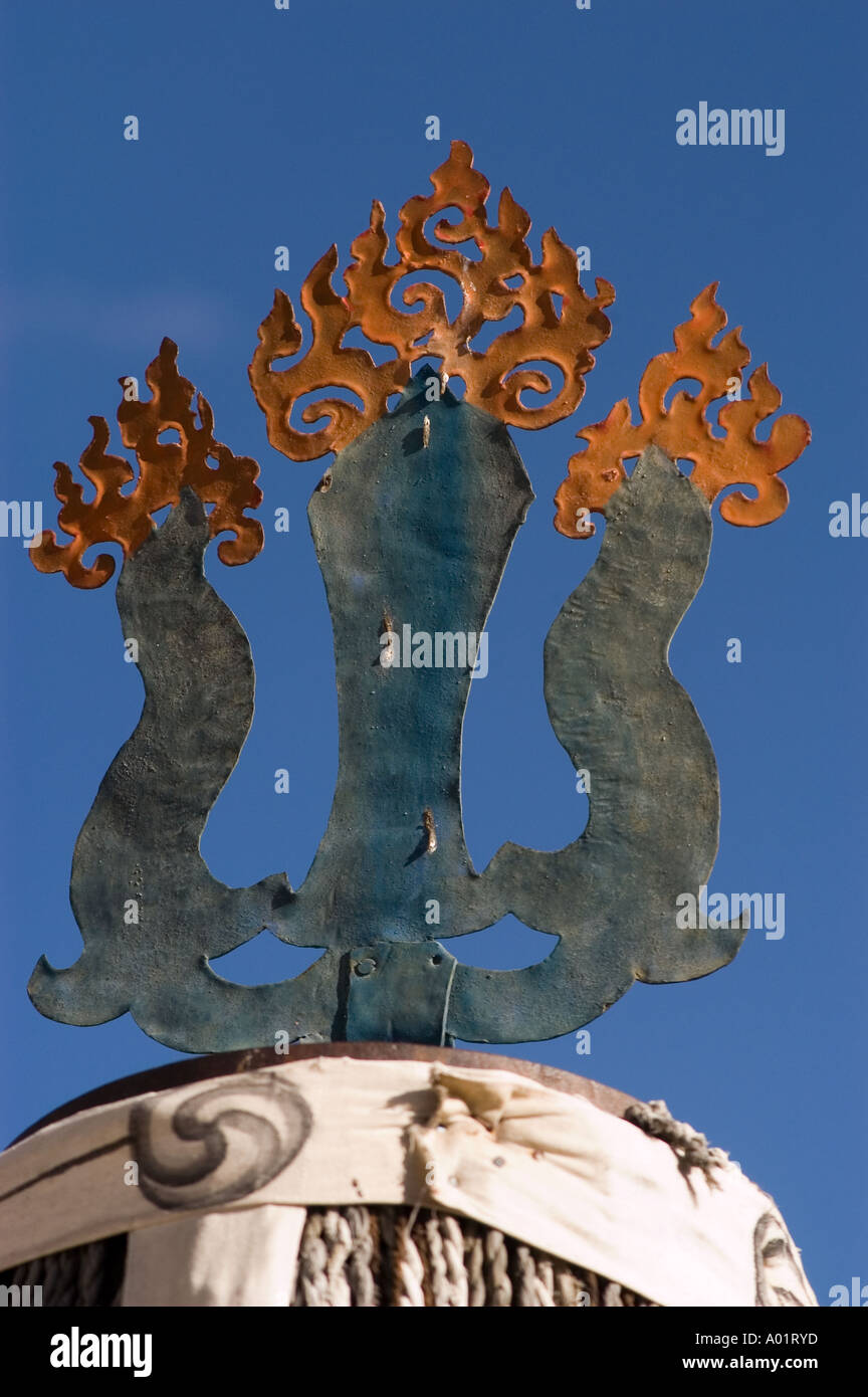 Fire trident with blue sky in Sankar monastery Leh Ladakh Jammu Kashmir ...