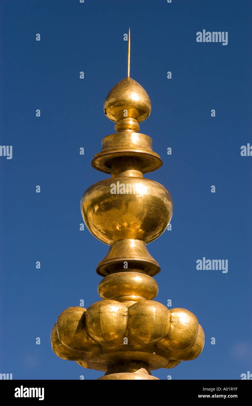 Blue sky and golden wrath on the top of Sankar monastery Leh Ladakh ...