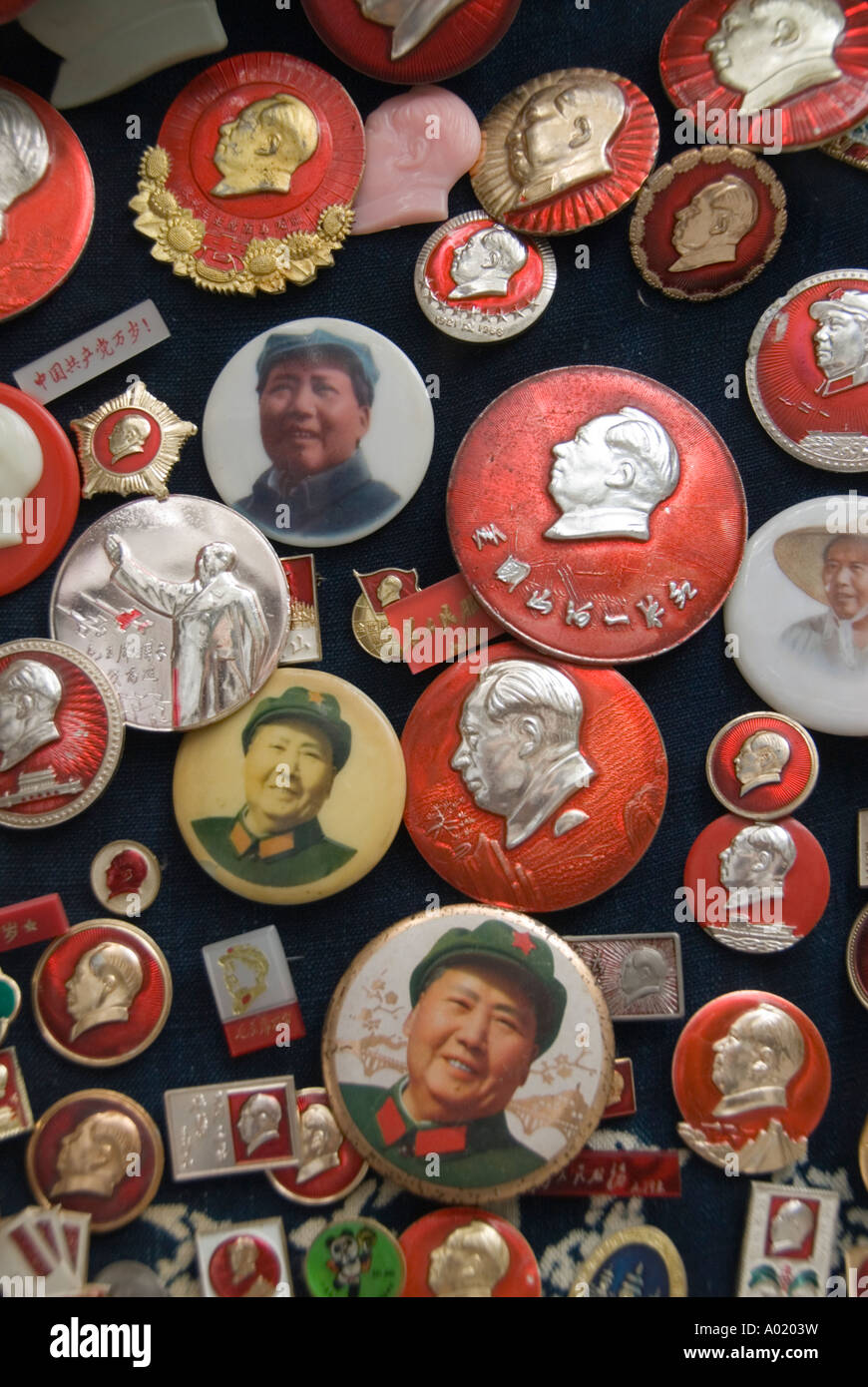 Many cultural revolution era badges for sale in Dongtai antiques Market ...