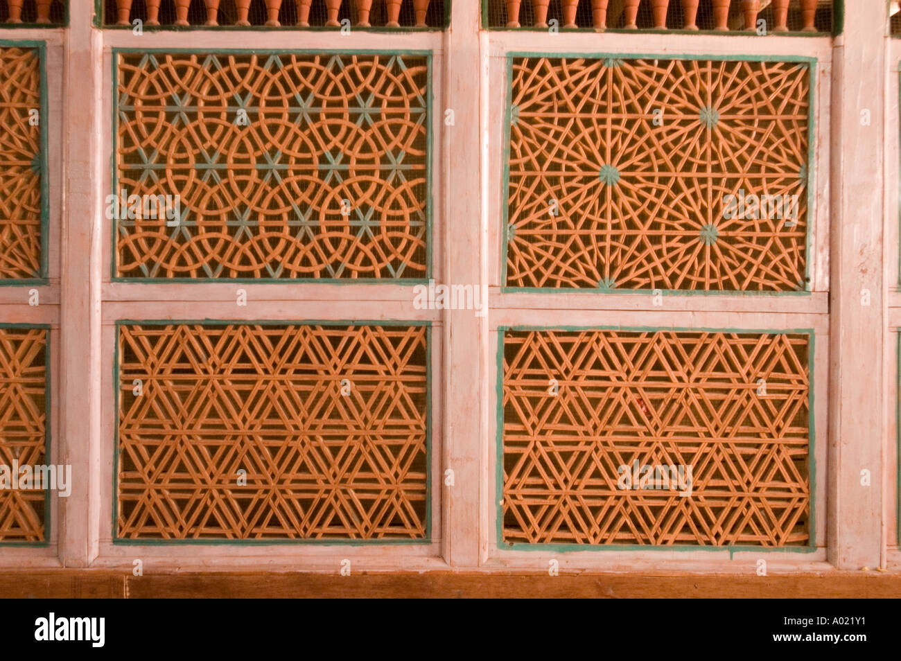 Close up of window dividing men and woman in mosque in Sunjak village ...