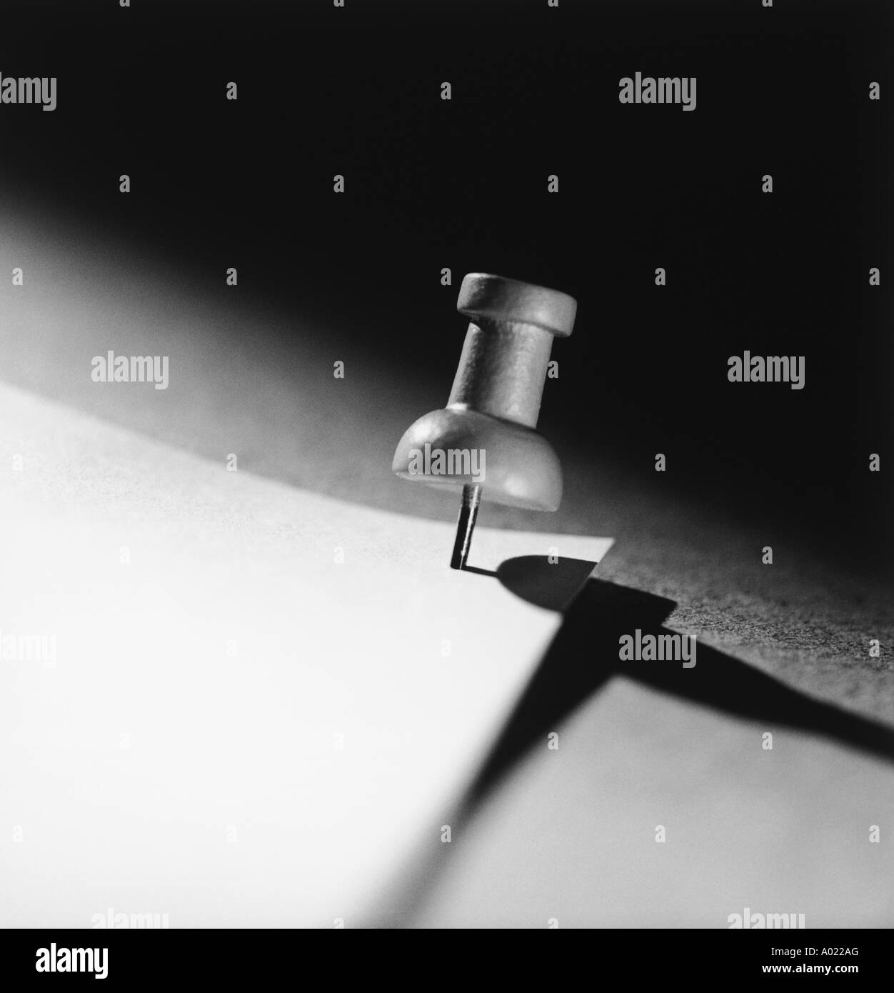 Push pin holding down paper, (b&w), (close-up Stock Photo - Alamy