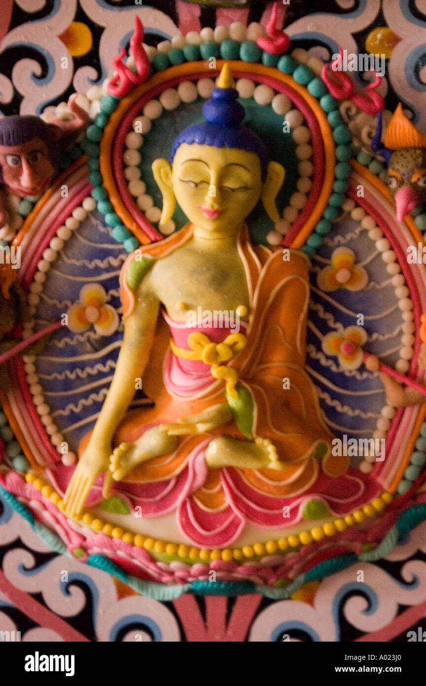 Buddha meditating under Bodhi tree in Bodhgaya big torma butter ...