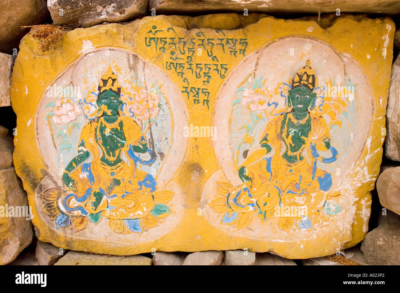 Green Tara mural painting in Tso Pema lake Revalsar India Stock Photo ...