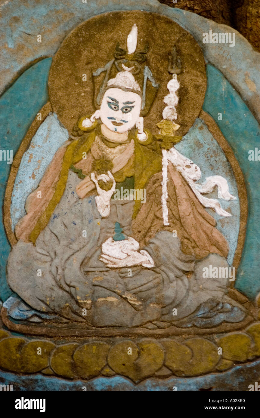 Mural bas relief of Guru Rinpoche or Padmasambhava in Tso Pema lake ...