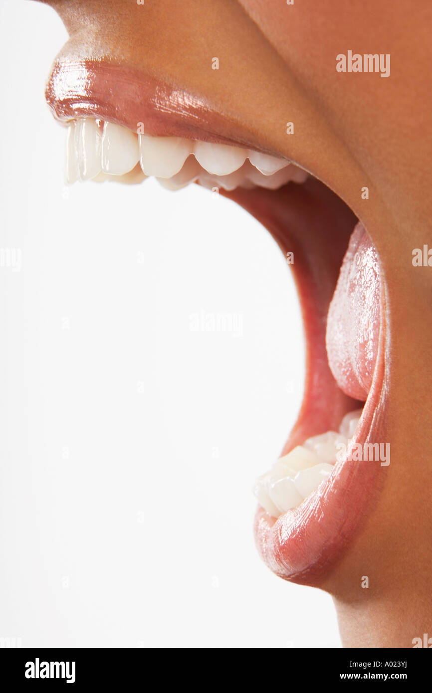 Woman's open mouth, yelling Stock Photo - Alamy