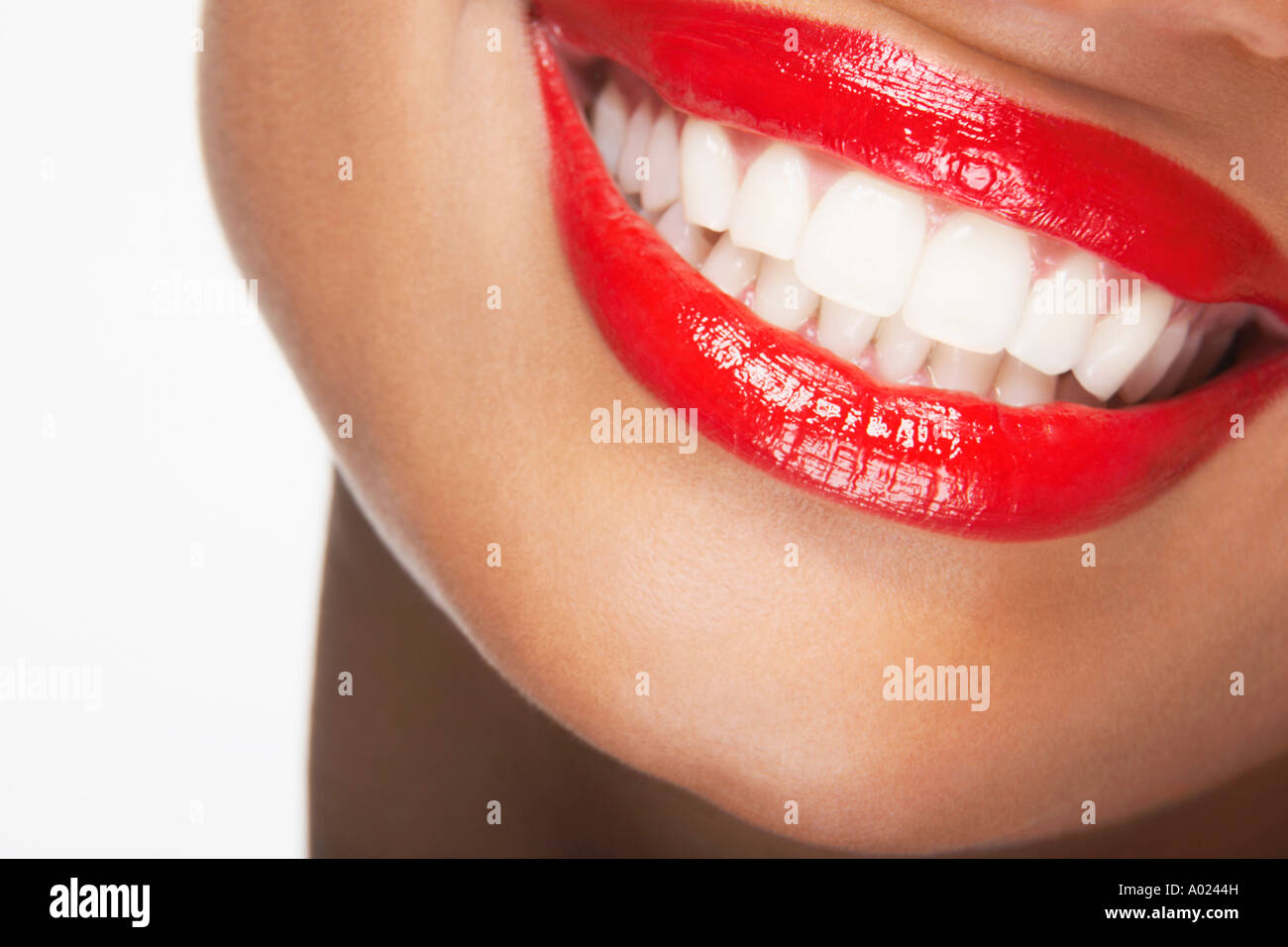Mouth with red lipstick, smiling Stock Photo - Alamy