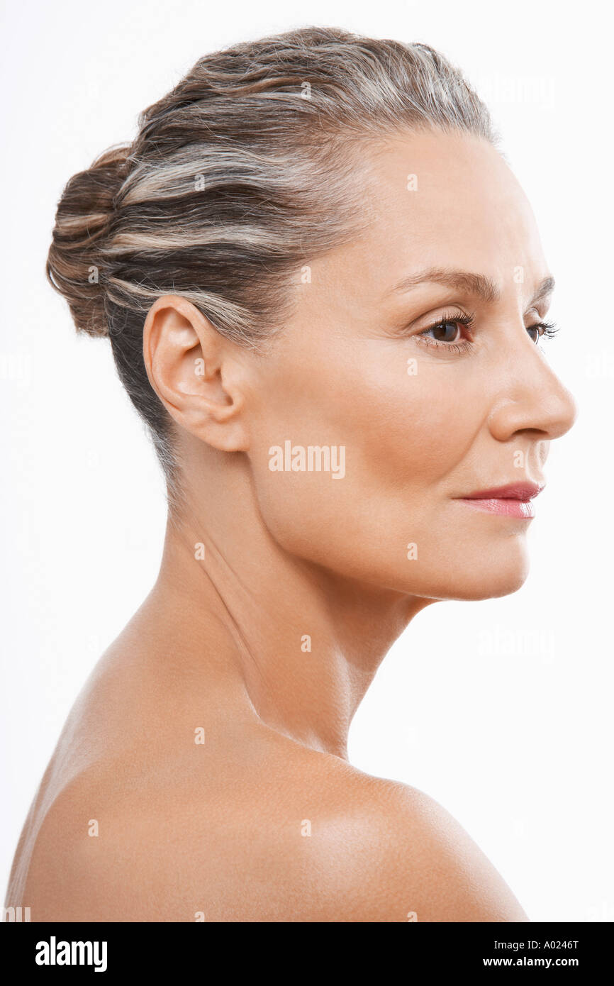 Middle-Aged Woman, hair back Stock Photo - Alamy