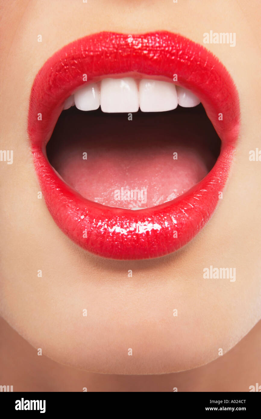 Surprised mouth, with lipstick Stock Photo - Alamy