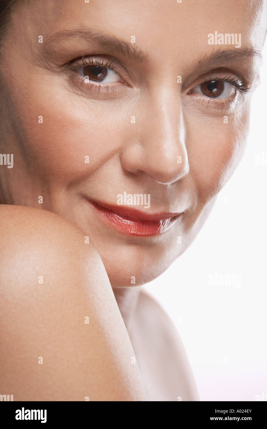 Middle-Aged Woman, looking over shoulder Stock Photo - Alamy