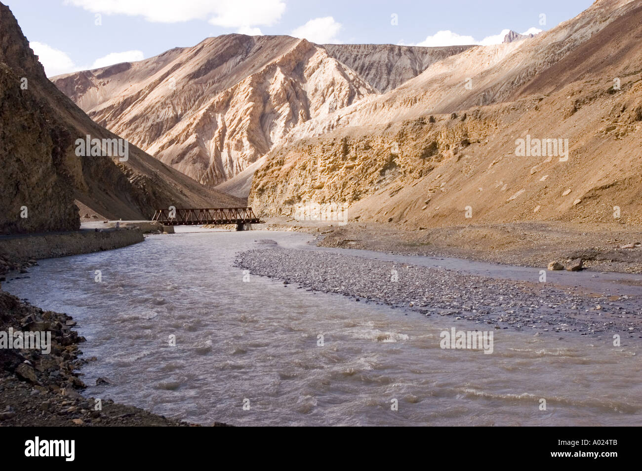 River and bridge on Manali Leh strategic road Ladakh India Stock Photo ...