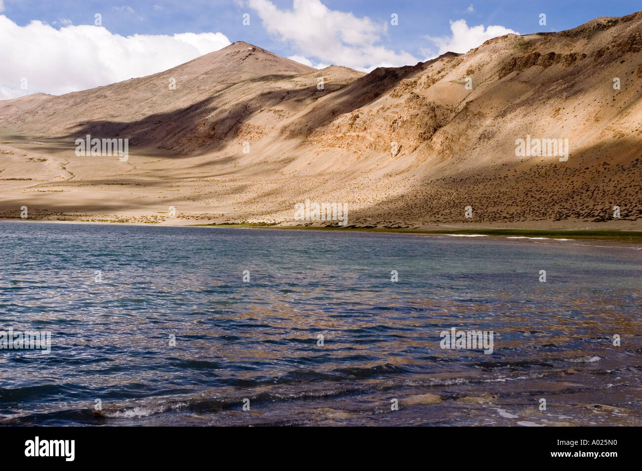 High altitude brakish lake Tso Kar in Rupshu mountain area Ladakh Jammu ...