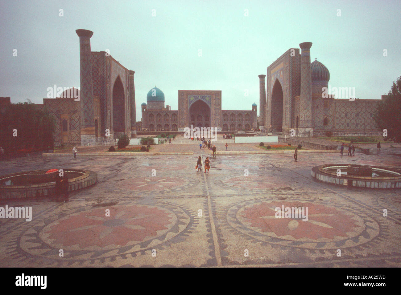 Uzbekistan. Samarkand. The Registan Square photographed in rain - a ...