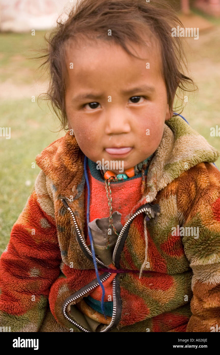 Portrait of Ladakhi nomadic child Rupshu Valley Ladakh India Stock ...