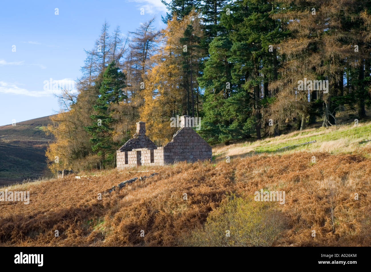 Scottish Hills with ruined stone built farm Cottage Scottish moorland ...