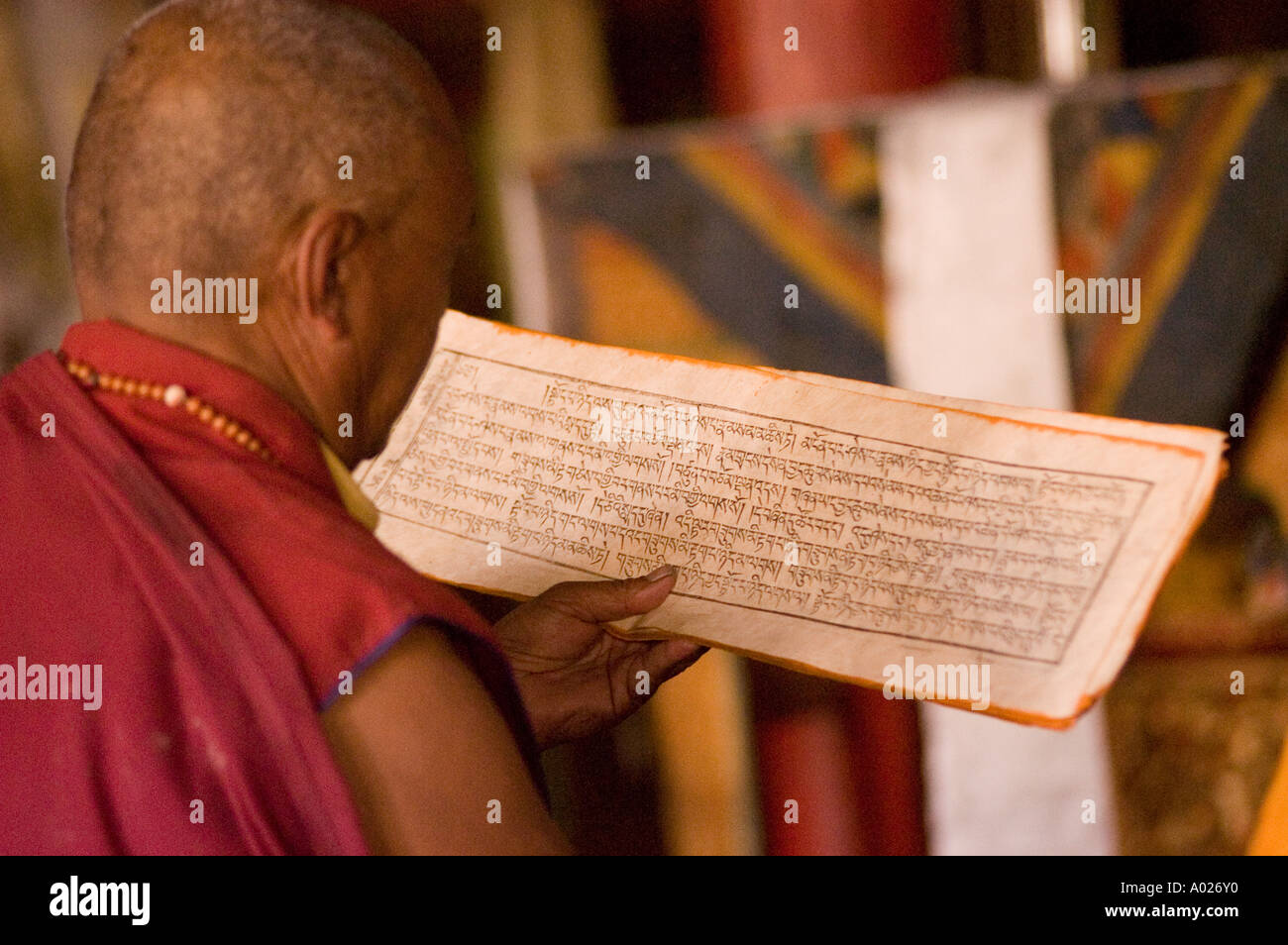 Buddhist monk hand and holy script closeup in Lamayuru Ladakh Jammu ...