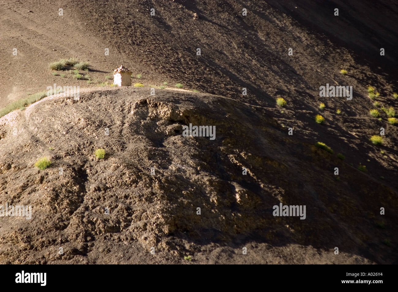 Scenic old alone stone stupa on small hill Lamayuru Ladakh Jammu ...