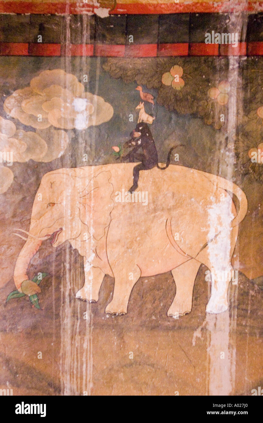 Four friends very old mural paintings in Rangdum monastery Zanskar ...