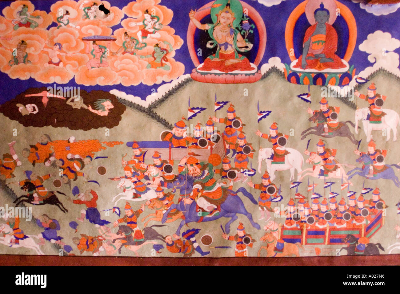 Buddhist warriors of Shambhala mystic kingdom mural painting in Rangdum ...