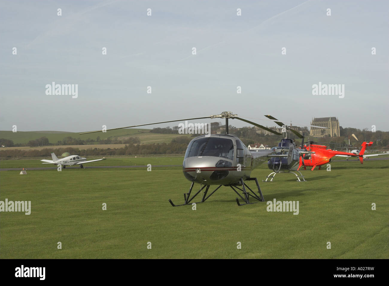A Enstrom 480 Helicopter sits on the airfield of Shoreham (Brighton ...
