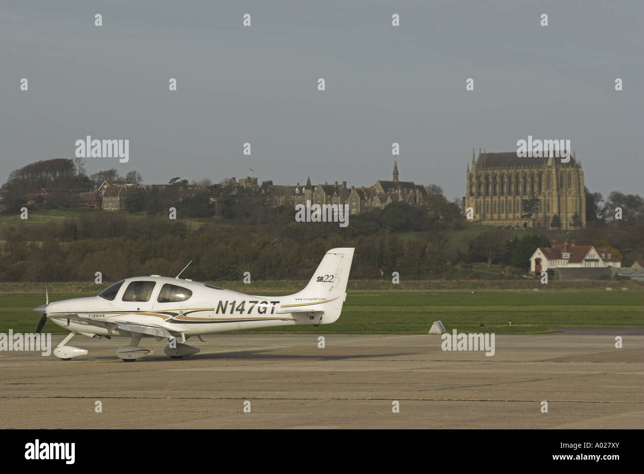 A Cirrus SR 22 sits on the airfield of Shoreham (Brighton City) Airport ...
