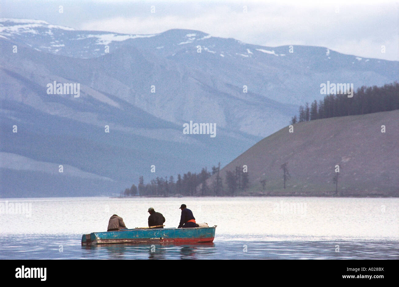 Fishermen in boat. Khuvsgul Lake. Khatgal somon (village). North ...