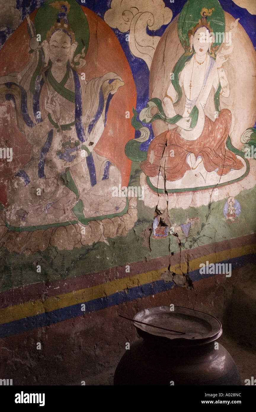Old Buddhist mural paintings in Karsha monastery Zanskar Ladakh Jammu ...