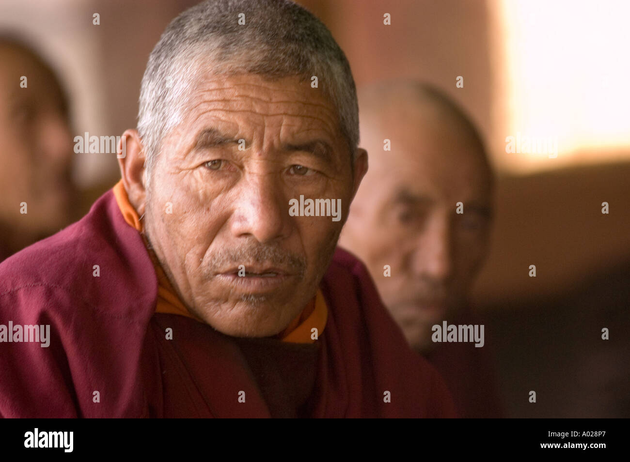 Pair of old buddhist monks in Karsha monastery Karsha monastery Zanskar ...