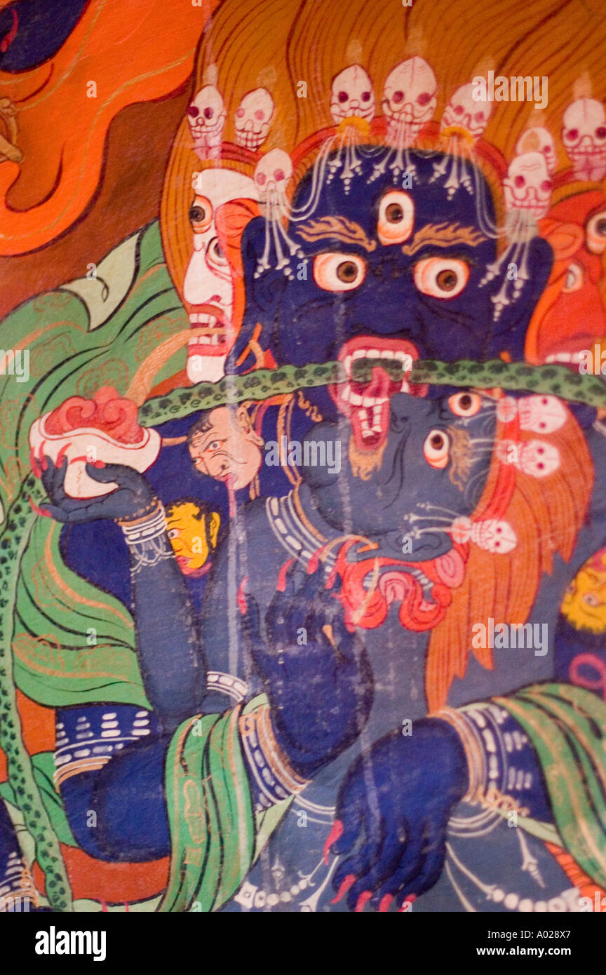 Mahakala guardian with consort yab yum mural paintings in Karsha ...