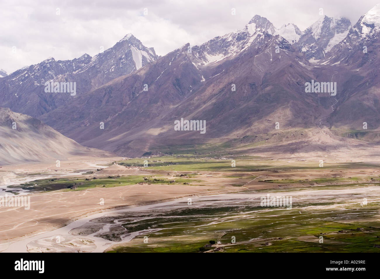 A view from Karsha monastery to Zanskar Valley with snowcapped ...