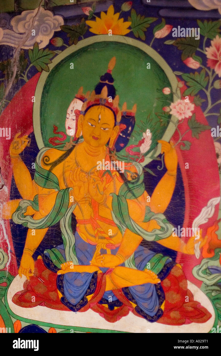 Four faced Tara mural paintings in Karsha monastery Zanskar Valley with ...