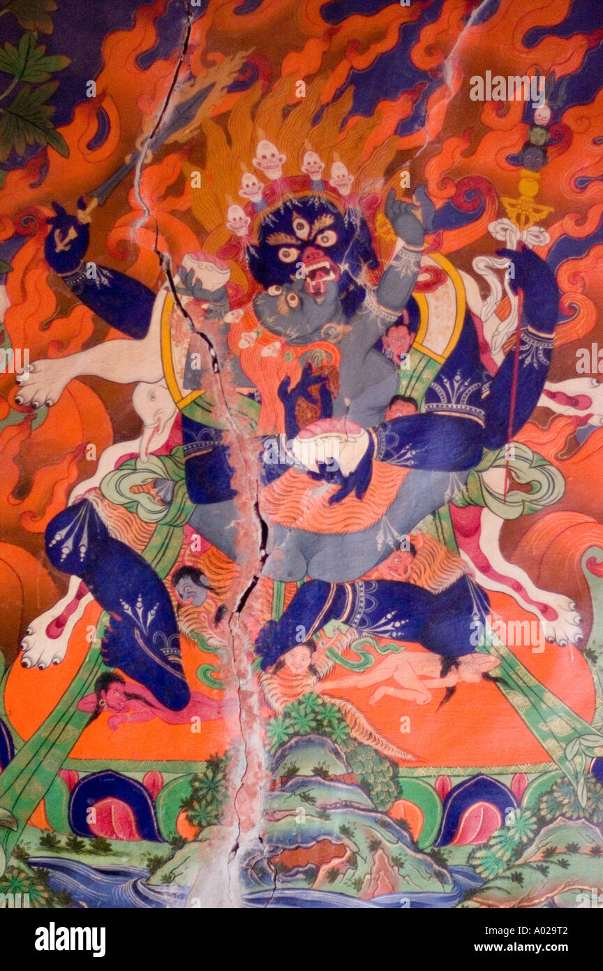 Mahakala guardian with consort yab yum mural paintings in Karsha ...