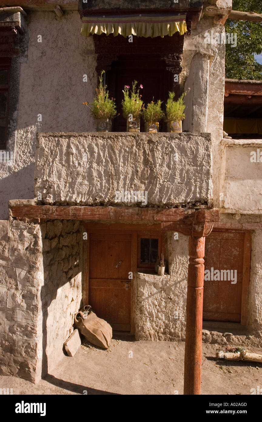 Facade of traditional Ladakhi house Alchi village Ladakh India Stock ...