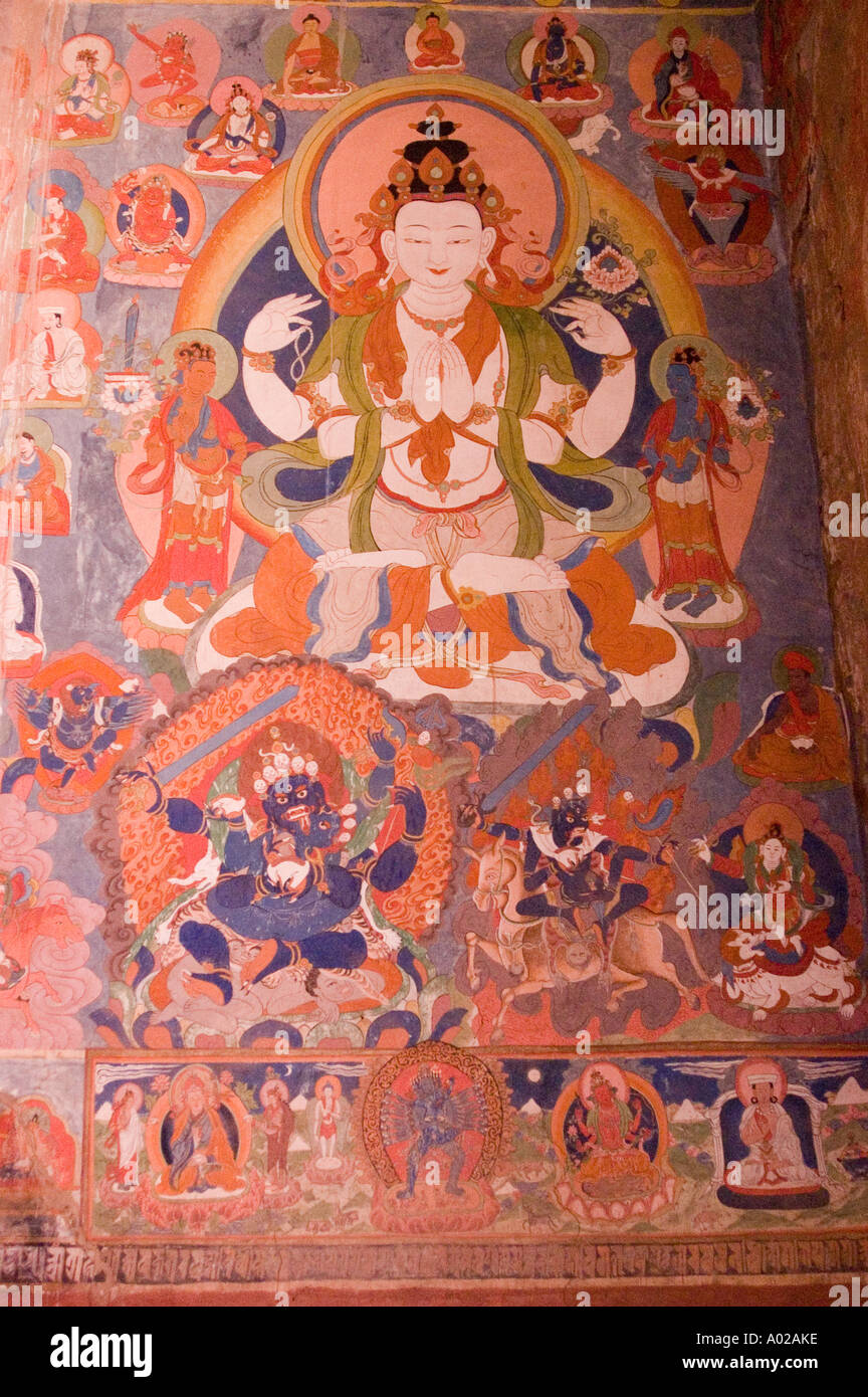 Old bad condition rare buddhist mural paintings in in Basgo Castle and ...