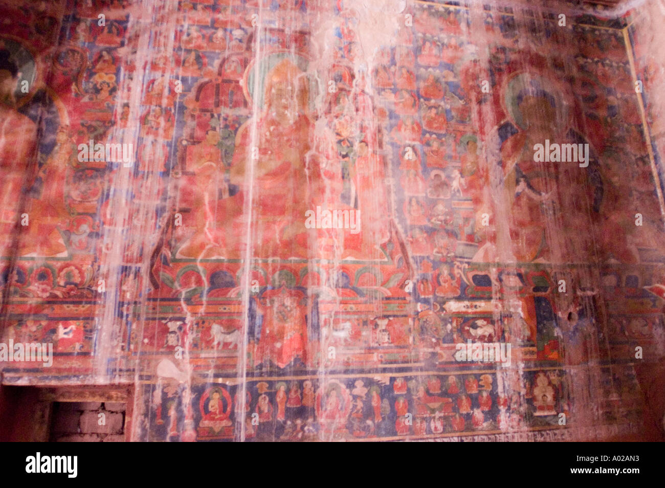Old bad condition rare buddhist mural paintings in in Basgo Castle and ...