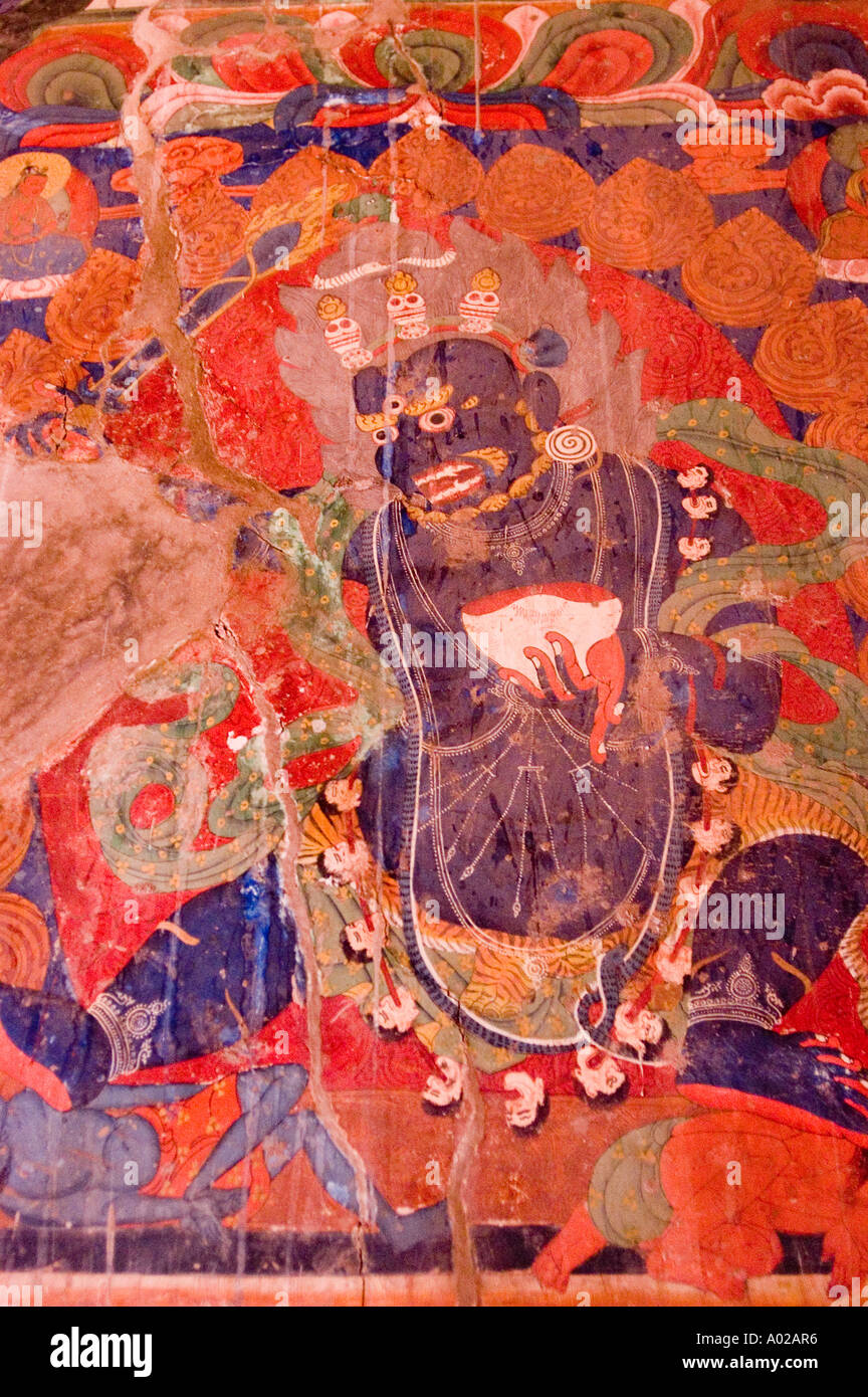 Old bad condition rare buddhist mural paintings in in Basgo Castle and ...