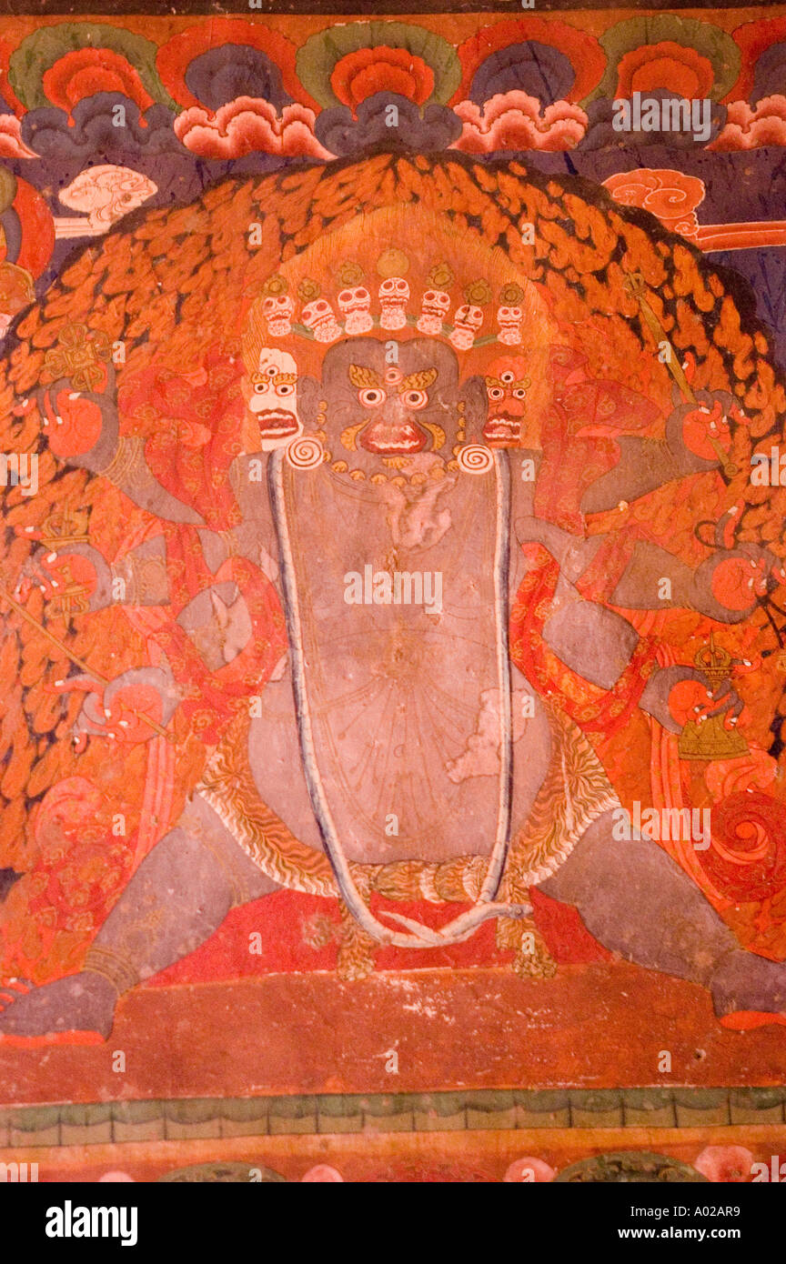 Old bad condition rare buddhist mural paintings in in Basgo Castle and ...