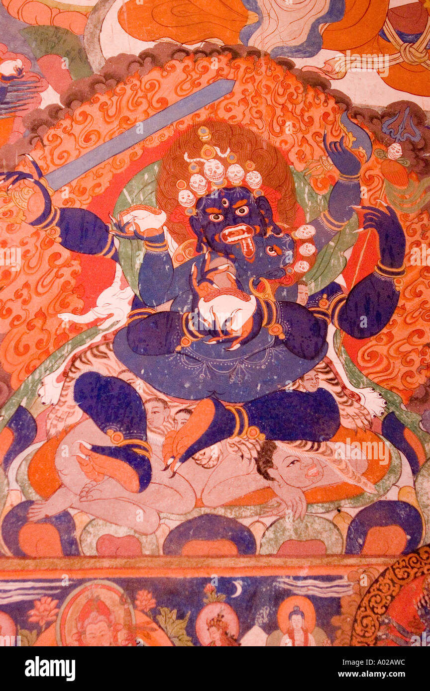 Old bad condition rare buddhist mural paintings in in Basgo Castle and ...