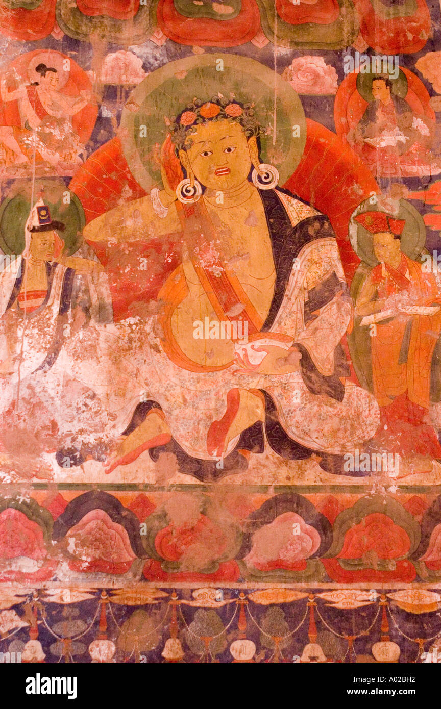 Old bad condition rare buddhist mural paintings in in Basgo Castle and ...