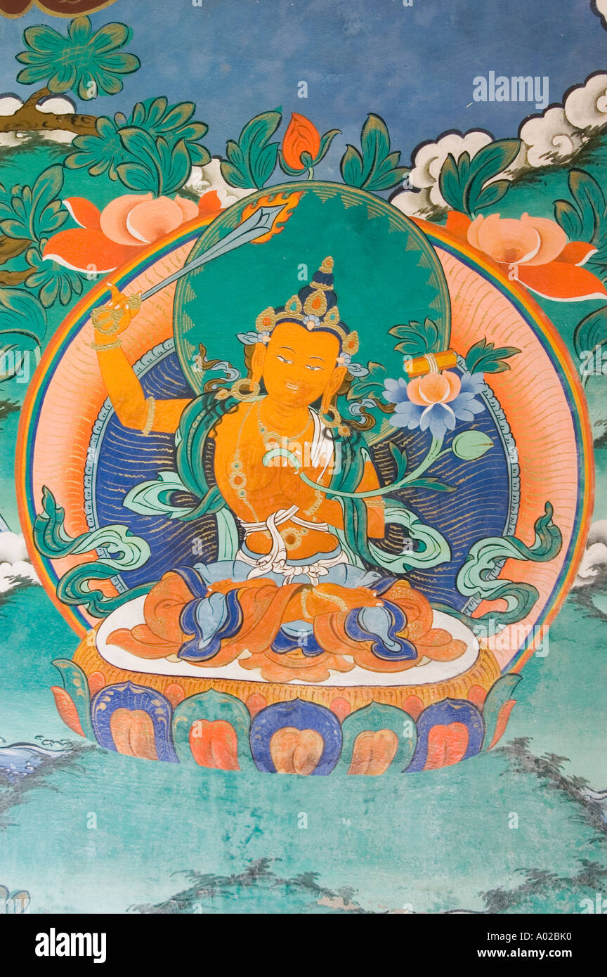 Buddha of Wisdom Manjushri mural painting in Alchi heritage village ...