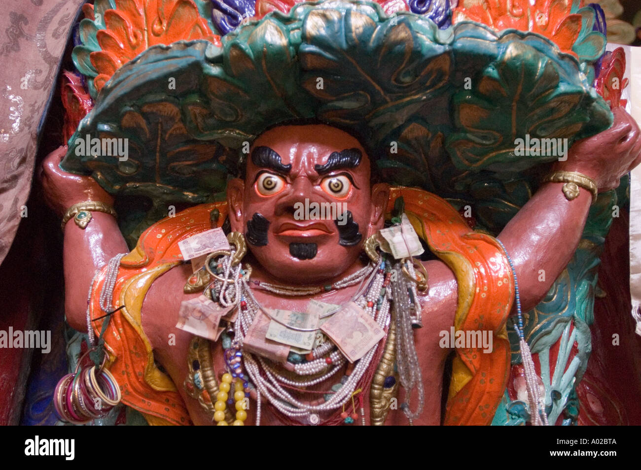 Red buddhist guardian statue Hemis Drukpa Kagyu monastery Ladakh ...