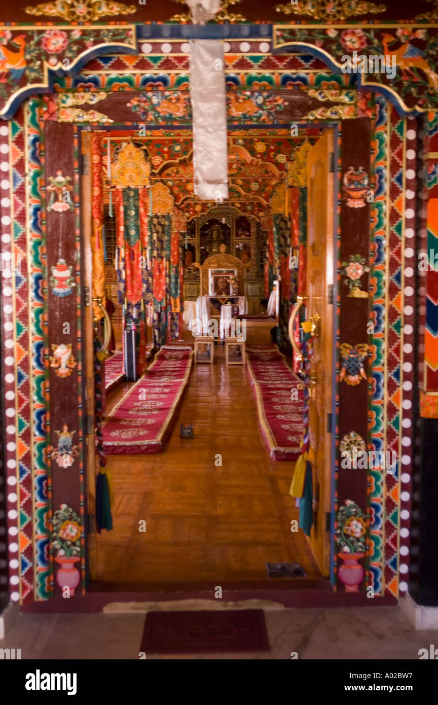 Interior of prayer hall in Thiksey Monastery Jammu Kashmir India Stock ...